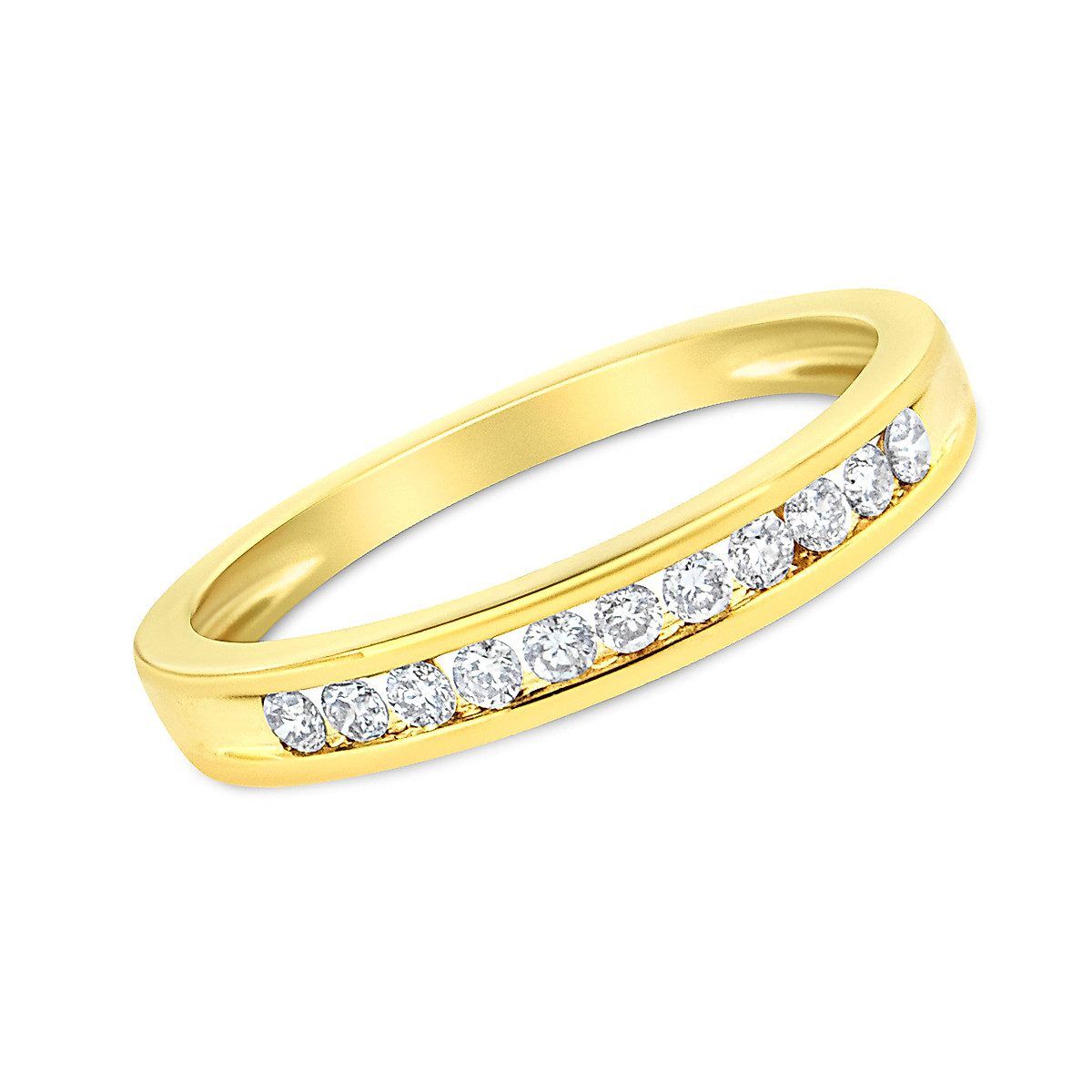 Haus of Brilliance 10K Yellow Gold Plated .925 Sterling Silver 1/4 Cttw Channel Set Round Diamond 11 Stone Wedding Band Ring (K-L Color, I1-I2 Clarity) - Size 7
