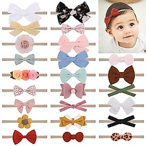 doboi Baby Girl Headbands 24PCS Nylon Linen Handmade Hairbands with Hair Bows and Accessories for Newborns, Infants, Toddlers, and Little Kids