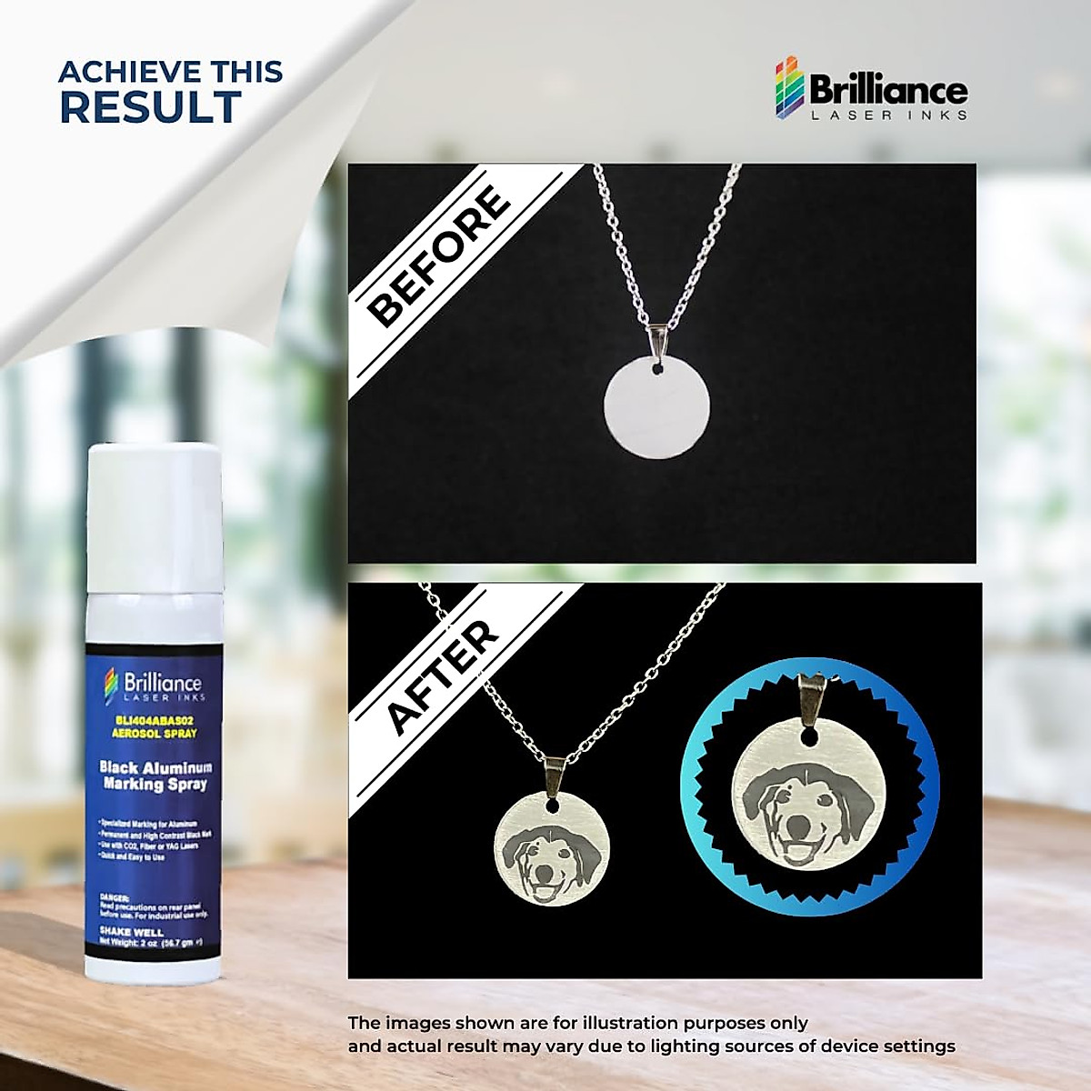 Brilliance Laser Inks 2 Oz Aluminum Laser Marking Spray - Black, Anti Clog Permanent Metal Engraving Aerosol Compatible with Fiber, YAG, Diode, and CO2 Engraver Machine