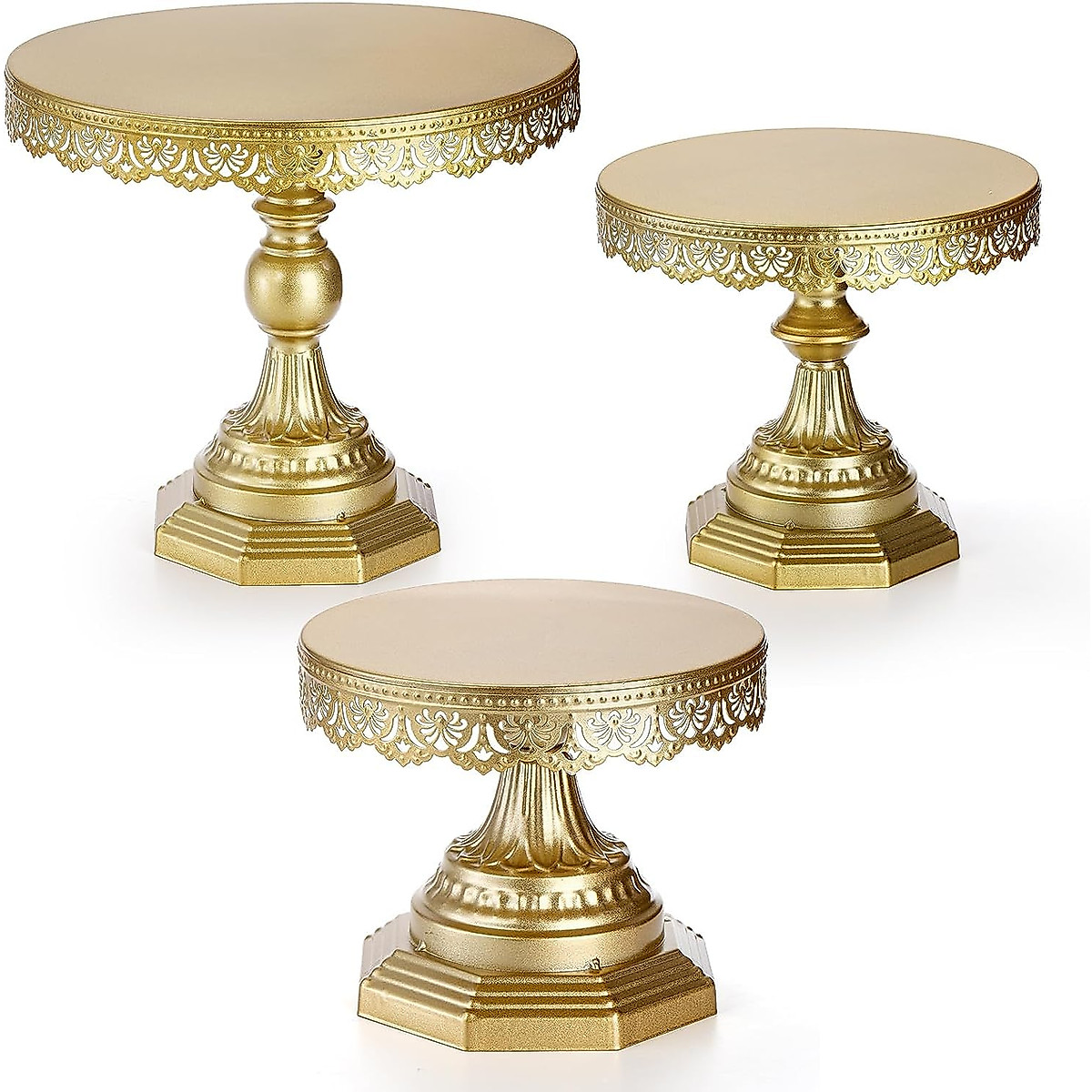 Youeon Set of 3 Metal Gold Cake Stand, 8/10/12 Inch Round Cake Stands for Dessert Table, Gold Dessert Stands, Cupcake Display Stand Set for Party, Wedding, Baby Shower, Birthday, Anniversary