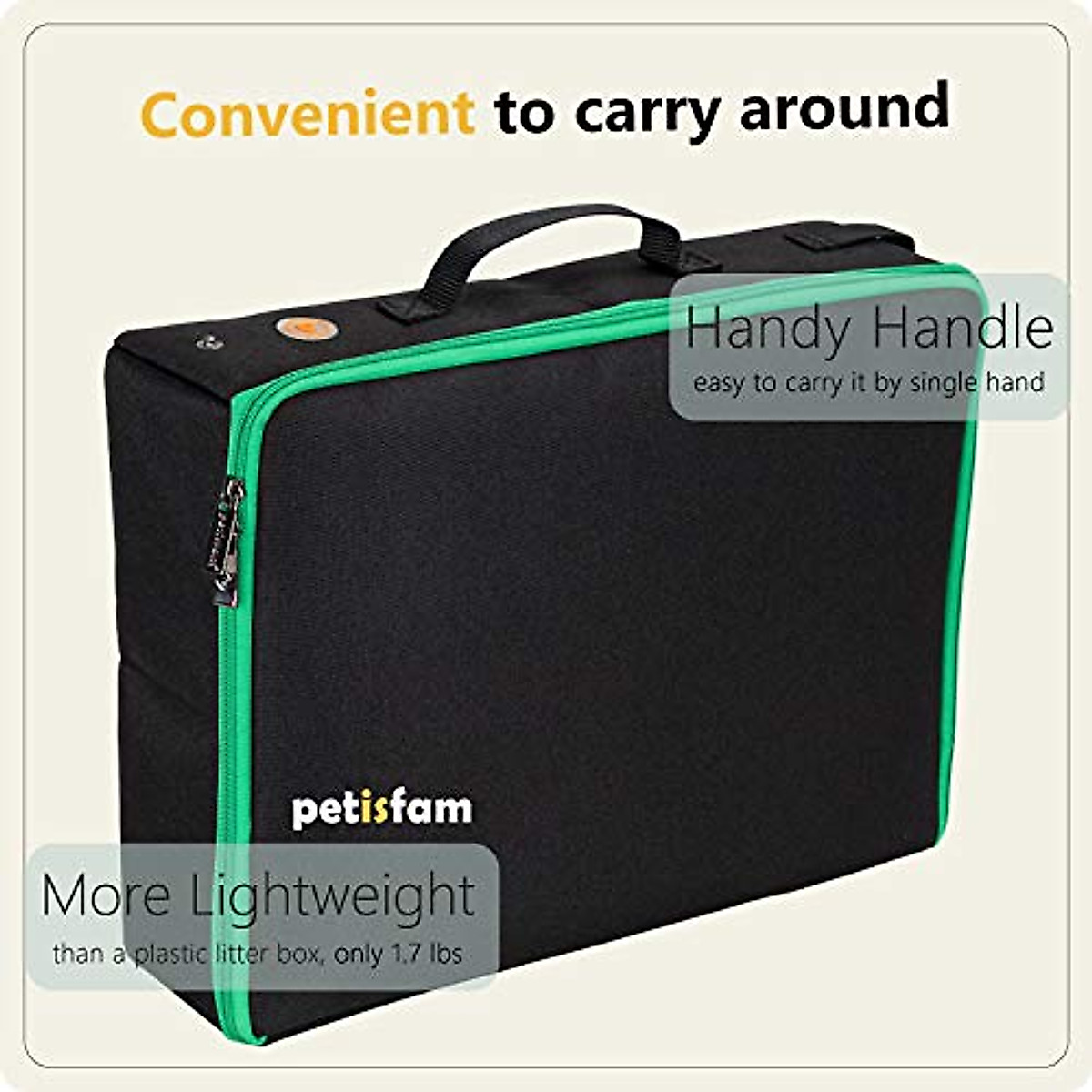 Portable Cat Travel Litter Box with Zipped Lid, No Leakage, No Smell, Easy to Carry, Easy to Use in Hotels, Car