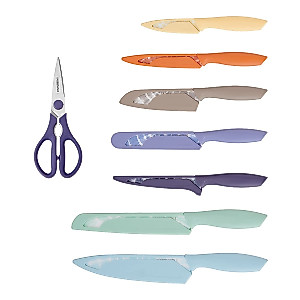 Farberware Tie Dye Pattern Knife Set with Shears and Blade Covers, 15-Piece, Multicolor