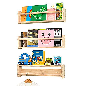 MBYD 24 Inch Nursery Shelves 3 Same Dimensions Floating Wall Nursery Book Shelves Natural Wooden Wall Bookshelves for Kids Nursery Décor