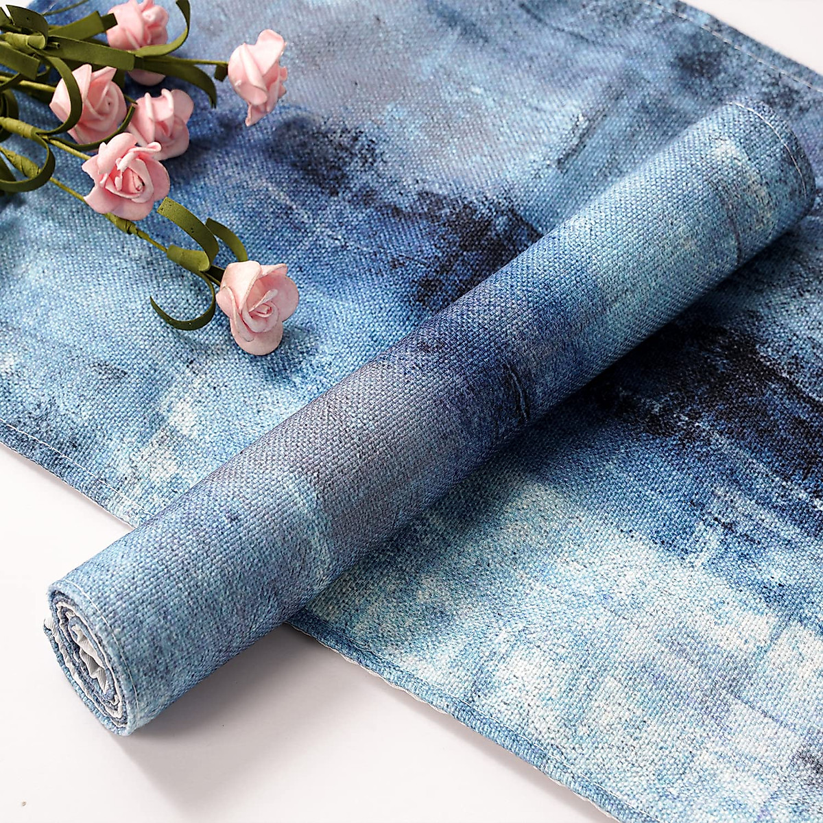 Blue and Grey Placemats Set of 4 Modern Abstract Art Placemats Heat Resistant Non-Slip Artwork Dining Placemats Washable Table Mats for Home Kitchen (Blue and Grey, 18"X12")