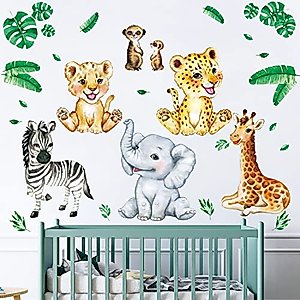 DECOWALL DSL-8067 Baby Jungle Animals Wall Stickers Decals Kids Nursery décor Baby Safari Boys Room Art Wallpaper Girl Decorations Elephant Lion Playroom Giraffe Bedroom