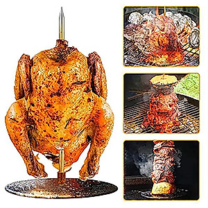 Al Pastor Skewer for Grill & Trompo Para Tacos Al Pastor, Vertical Skewer for Shawarma, Kebabs, Stainless Steel with 2 Size Skewers(8”and 12”) for Smoker, Kamado Grill, Oven