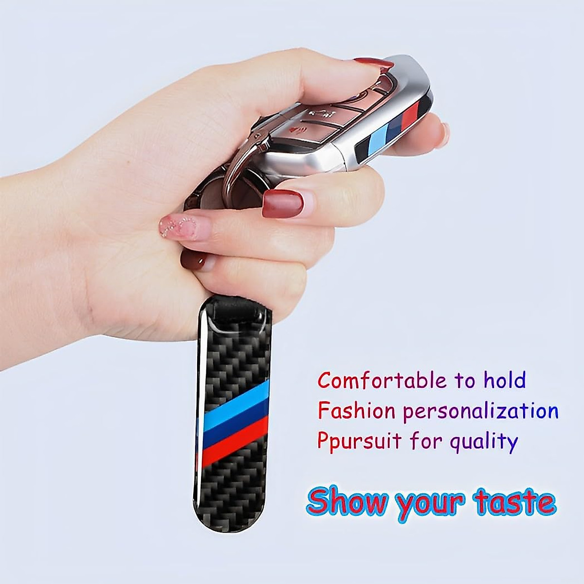QOMAGO Car M 3 color keychain carbon fiber resin leather alloy Set Fashion Sports car keyring