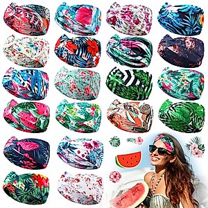 20 Pcs Women's Headbands for Beach Boho Headbands Summer Hawaii Knotted Headbands Floral Vintage Headband Elastic Turban Head Wrap Bohemian Twisted Criss Yoga Hair Band Accessories for Girl and Women