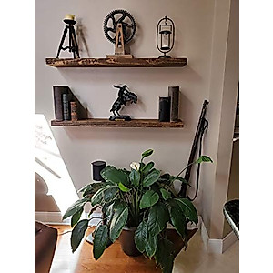 Floating, Wood Shelf, Reclaimed, Rustic, Shelves, 1800's, Antique, Vintage, Patented Easy Hang, 2" Thick x 7" deep x 36", Set of Two, Medium Brown