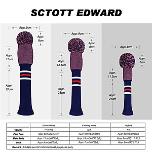 Scott Edward Golf Headcovers for Woods Set of 3 Fits Well Driver(460cc) Fairway Wood and Hybrid(UT) The Perfect Change for Golf Bag
