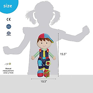 June Garden 15.5" Dressy Friends Lucas - Educational Stuffed Plush Doll for Kids and Toddlers 2 Years and Up - Montessori Buckle Soft Toy