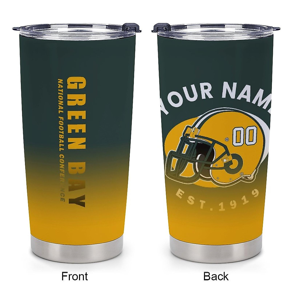Custom Green Bay Tumbler 20oz Stainless Steel with Lid & Straw Personalized Football Fans Gifts for Women Men Travel Cup Insulated Tumbler Add Name Number
