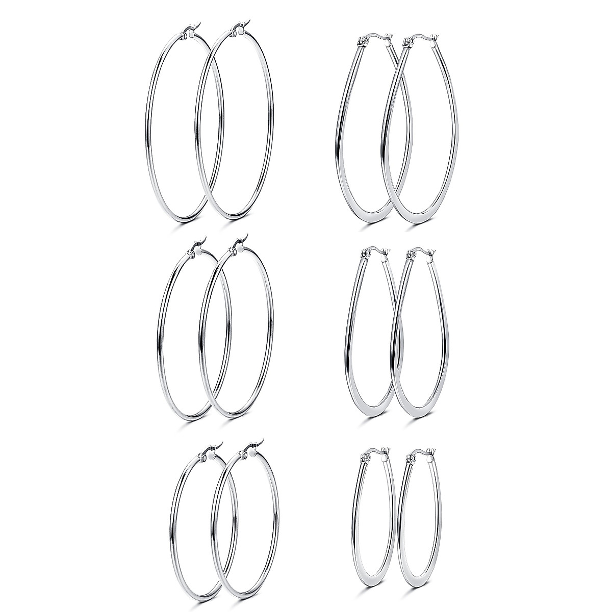 FIBO STEEL 6 Pairs Hoop Earrings for Women Teardrop Hoop Earrings Set 40-60MM