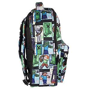 AI ACCESSORY INNOVATIONS Minecraft Backpack for Boys & Girls, School Bag with Front Pocket, Allover Character Print Gaming Bookbag with Adjustable Padded Mesh Straps, Padded Top Handle, 16 Inches