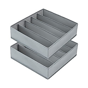 DIMJ 2 Pack Bra Drawer Organizers, 5 Cells Underwear Organizer Drawer Bra with Divider Zip Storage Cabinet Organizer Fabric Box for Bra, Socks, Ties, Belts (Grey)
