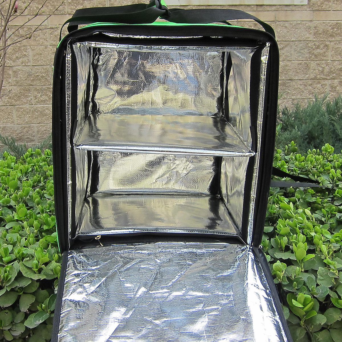 PK-76F: Doubledeck Insulated Pizza/Food Delivery Backpack Bag, 16"x 15"x 18",With a Cup Holder. A Glossy Waterproof, Collapsible Food Take-Out Box For Catering, Restaurant Delivery, 76Liters(Green)