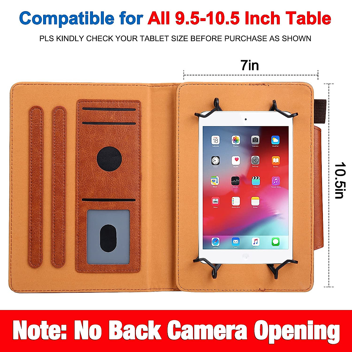 JZCreater 10 Inch Tablet Case, Universal 10 10.1 Inch Android Tablet Cover, Multi-Angle Viewing Stand Case for 9.5-10.5 Inch Tablet, Brown Classic