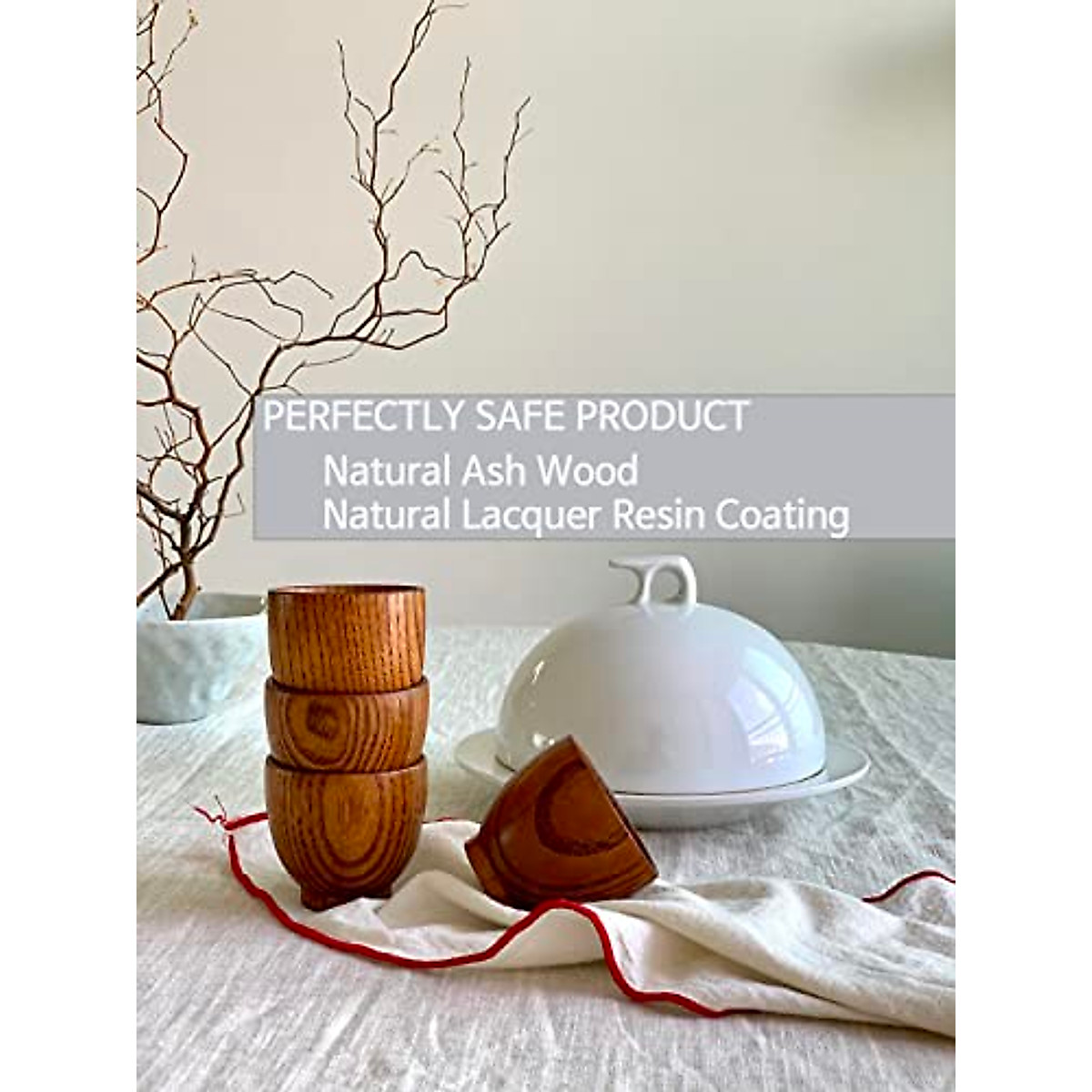 cozymomdeco Asian Traditional Handmade OTTCHIL Wood Sake Soju Cup Gift Box Set Natural Solid Wooden Shot Glass-ware Small Wooden Mug 4Pcs (Paper Box)