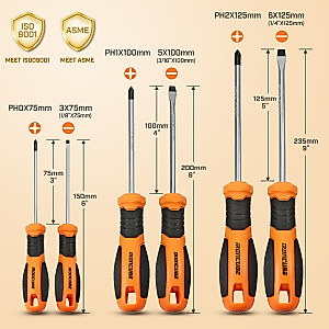 IRONCUBE 6 PCS Magnetic Tips Screwdriver Set, Phillips/Slotted Heads, Comfort Grip, Durable CR-V Steel, Multi-Spec for tightening screws fastener, gifts for men father or DIY lover