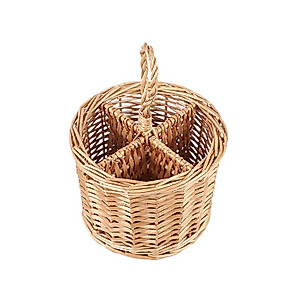 YRLSOTGE Wicker Utensil Caddy Flatware Organizer, Silverware Caddy with 4 Divided,Kitchen Countertop Utensil Holder,Dining Table,Parties - Holds Forks, Knives, Spoons,Serving Utensils Original