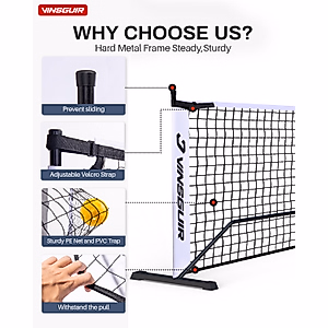 VINSGUIR Pickleball Net Set, Portable Pickleball Net with 4 Pickleball Paddles, 8 Pickleballs, 1 Carry Bag, 22 FT Regulation Size Pickleball Net Set for Beginners, Outdoor Indoor Driveway Home