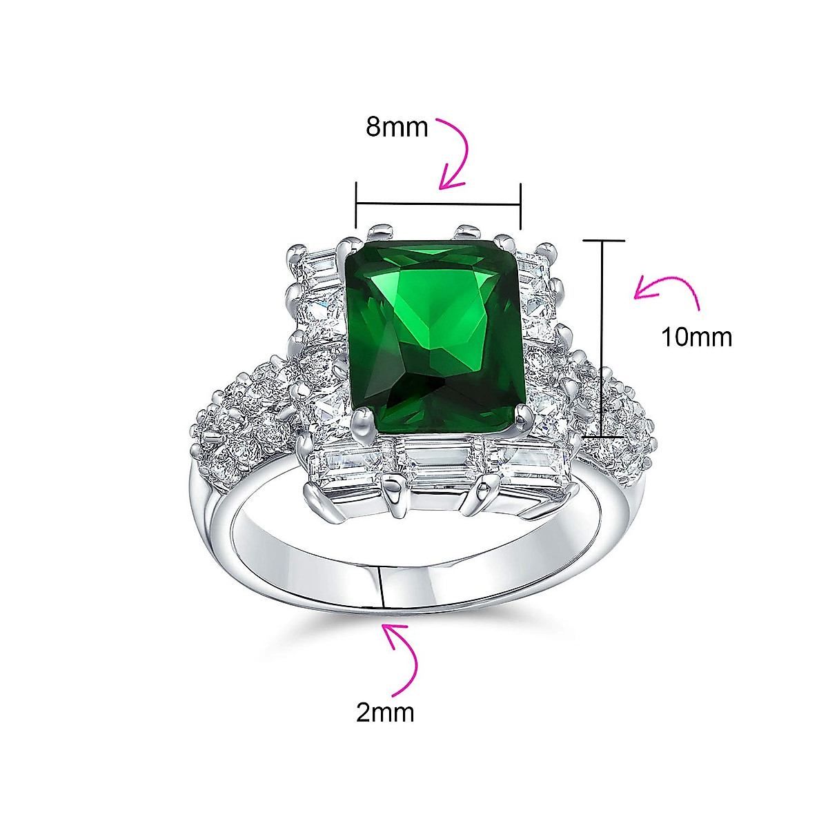 Bling Jewelry Simulated Emerald CZ Engagement Ring Rhodium Plated,Size:6