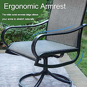 MFSTUDIO 2 Pieces Patio Sling Dining Swivel Chairs with Steel Metal Frame,Bistro Backyard Rocker Chairs Weather Resistant Garden Outdoor Furniture, Ash-ish Brown Fabric and Black Frame