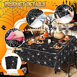 3Pcs Halloween Tablecloths Plastic Spiderweb Tablecloth Disposable Spider Web Table Cloth Rectangle Black Table Cover for Halloween Holiday Party Home Haunted House Decorations,54 x 72 Inch