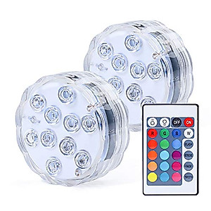 AquaMiracle Submersible LED Lights with Remote Shower Lights Waterproof Battery Operated, Multi Color Changing Hot Tub Lights for Pool, Pond, Aquarium, Bath, Party, Vase Decoration (2-Pack)
