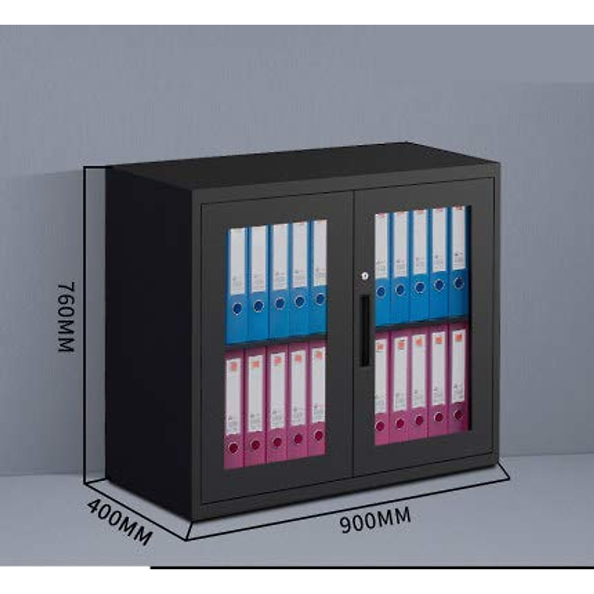 MECOLOR FURNITURE Metal Office File Cabinet with Door and Lock Height Adjustable (Black, 30 inch Glass Door)