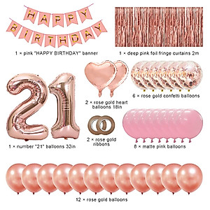 NIUBER 21st Birthday Decorations For Women,21 Birthday Decorations with Rose Gold Balloons, Happy Birthday Banner,Backdrop and Confetti Balloons