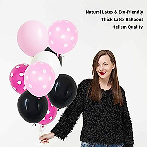 ANSOMO Black and Pink Latex Balloons, 12 inch Thick Polka Dot Balloons, 60 Pcs