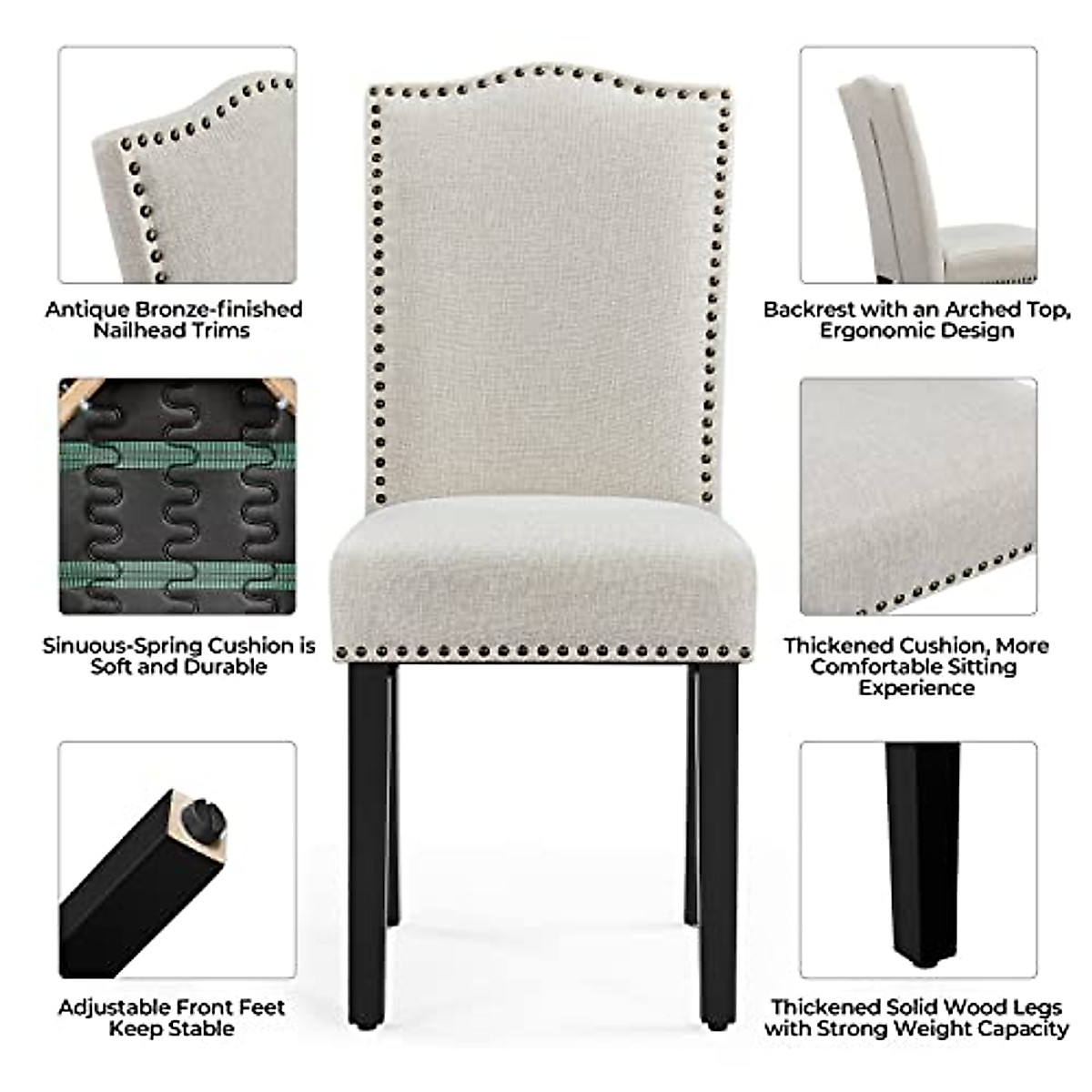 Yaheetech Dining Chairs Set of 6 Dining Room Chairs Modern Kitchen Chairs Fabric Upholstered Dining Room Chairs with Solid Wood Legs and Padded Seat for Home Kitchen Living Room, 3 Package, Beige