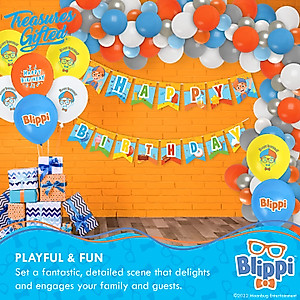 Treasures Gifted Officially Licensed Blippi Birthday Party Supplies - 12 Pack - Blippi Balloon Pack - Latex Blippi Balloons - 12 Inch Blippi Birthday Balloons Blue, Orange, Yellow & White