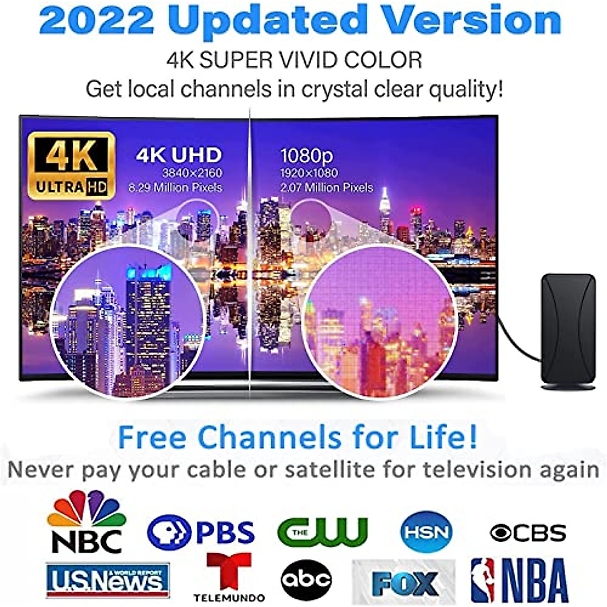 TV Antenna - Amplified HD tv Antenna for Smart tv Sling hd Antenna 300 Miles Long Range - Support 4K 1080p Indoor HDTV Local Channels