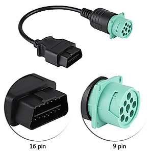 Diagnostic Scanner Cable Adapter, 9 Pin to 16 Pin OBD2 Diagnostic Scanner Cable Adapter for Cummins Engine