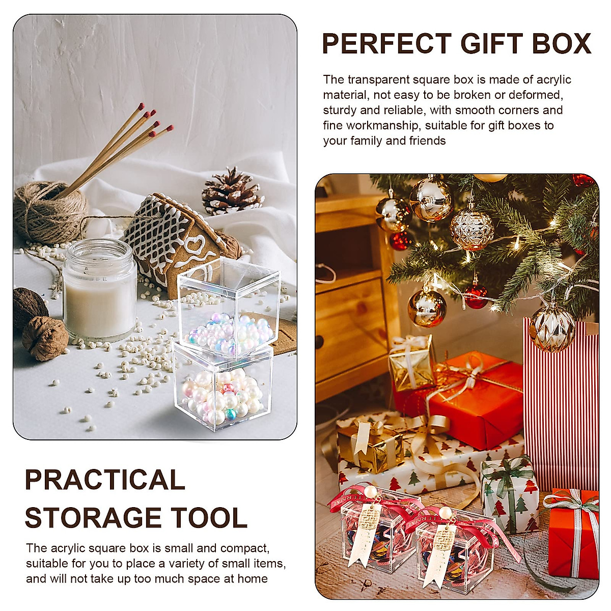 Tuanse 80 Pcs Acrylic Box with Lid Clear Small Acrylic Box Plastic Square Cube with Lid Mini Acrylic Containers Display Box 2.2 x 2.2 x 2.2 Inch for Candy Pill Tiny Jewelry Toys Gifts