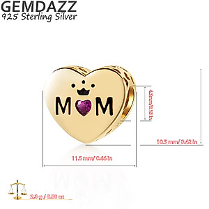18K Gold Plated Mom Queen Charms, fits Pandora First Mothers Day Bracelet, 925 Sterling Silver I Love You Mum with Heart CZ Beads, Gift for Christmas/Grandmother/Grandma