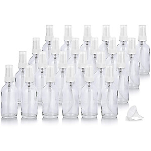 JUVITUS 2 oz / 60 ml Clear Glass Boston Round White Treatment Pump Bottle (24 pack) + Funnel