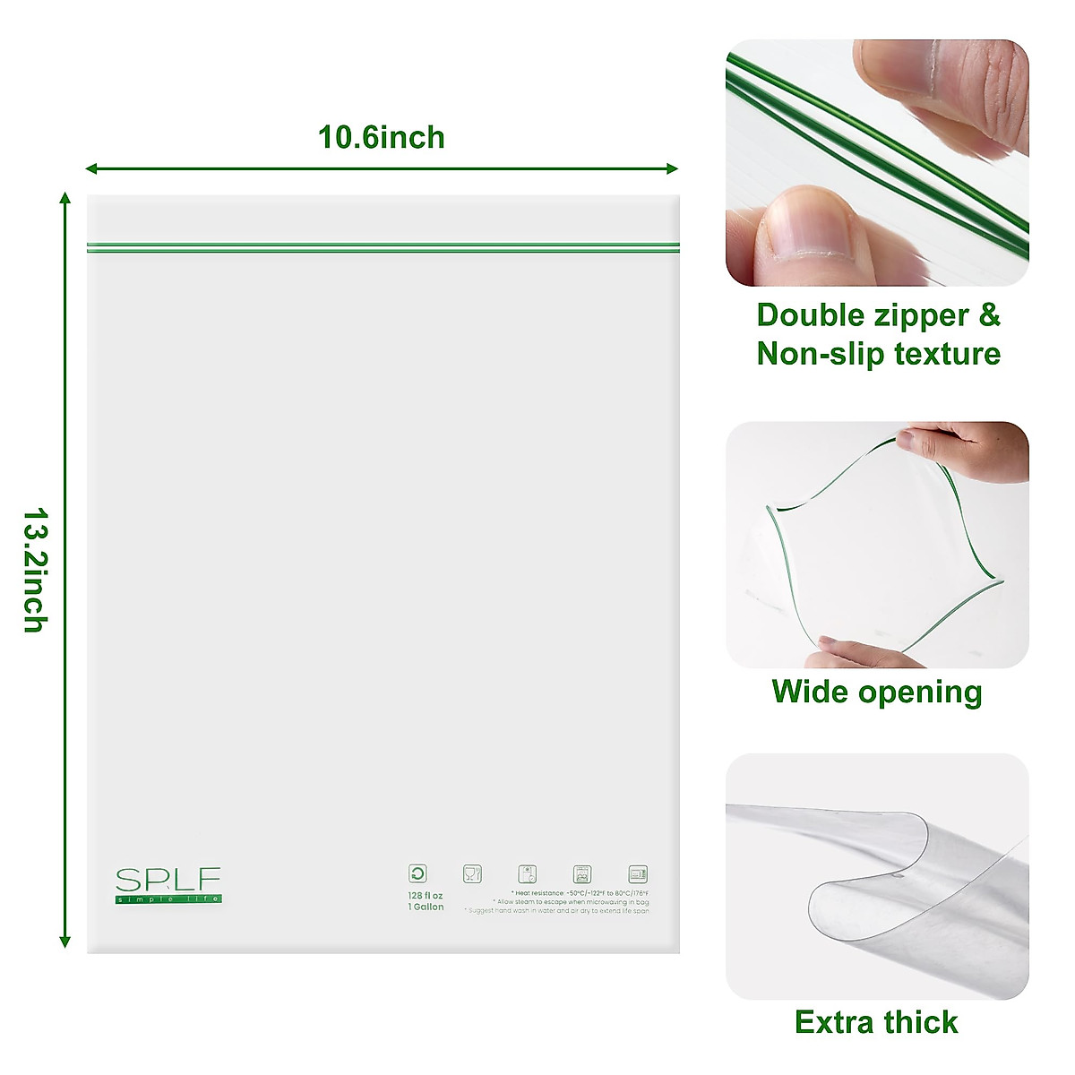 SPLF 15 Pack Reusable Gallon Freezer Bags Dishwasher Microwave Safe, 1 Gallon BPA Free Leakproof Food Storage Bags, Silicone Free Containers for Meal Prep, Fridge Kitchen Organization