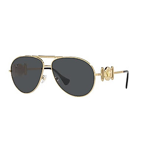 Versace Unisex Sunglasses Gold Frame, Dark Grey Lenses, 65MM