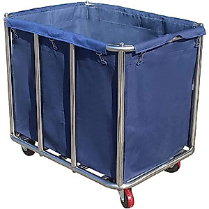 Large Stainless Steel Laundry Cart with Wheels,Basket Bulk Truck Commercial, Stainless Steel Heavy Duty Rolling Laundry Cart for Industrial/Home/Hotel