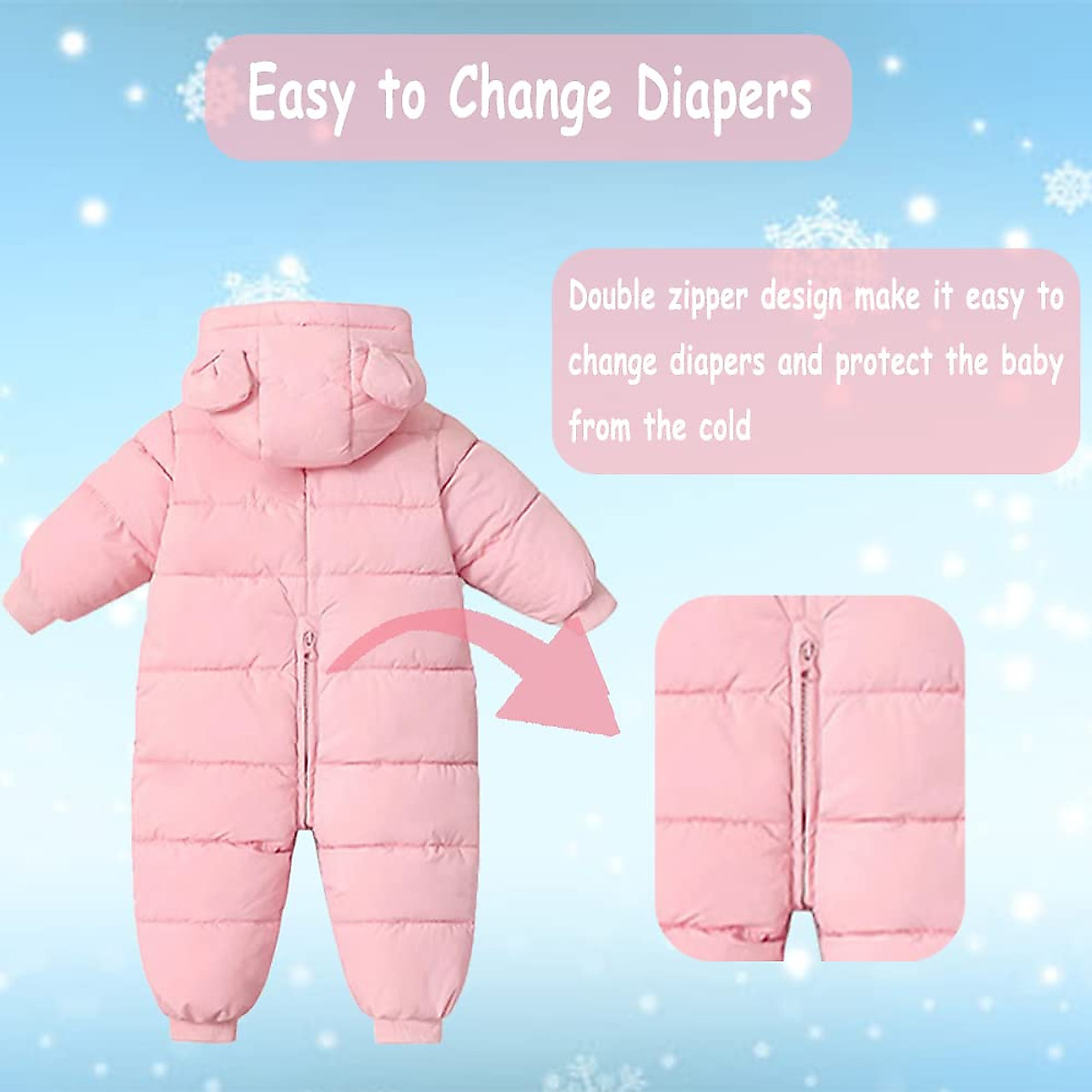 Ilyboz Infant Toddler Snowsuit Cute Baby Bear Suit Newborn Winter Coat Warm Hooded Jumpsuit for Boys Girls