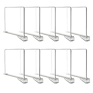 ArticYard Acrylic Shelf Dividers – 10 PCS Adjustable Clear Plastic Separators for Wooden Shelves, Shelf Dividers for Closet Organization, Perfect for Bedroom, Kitchen Cabinets, Bookshelf, Office