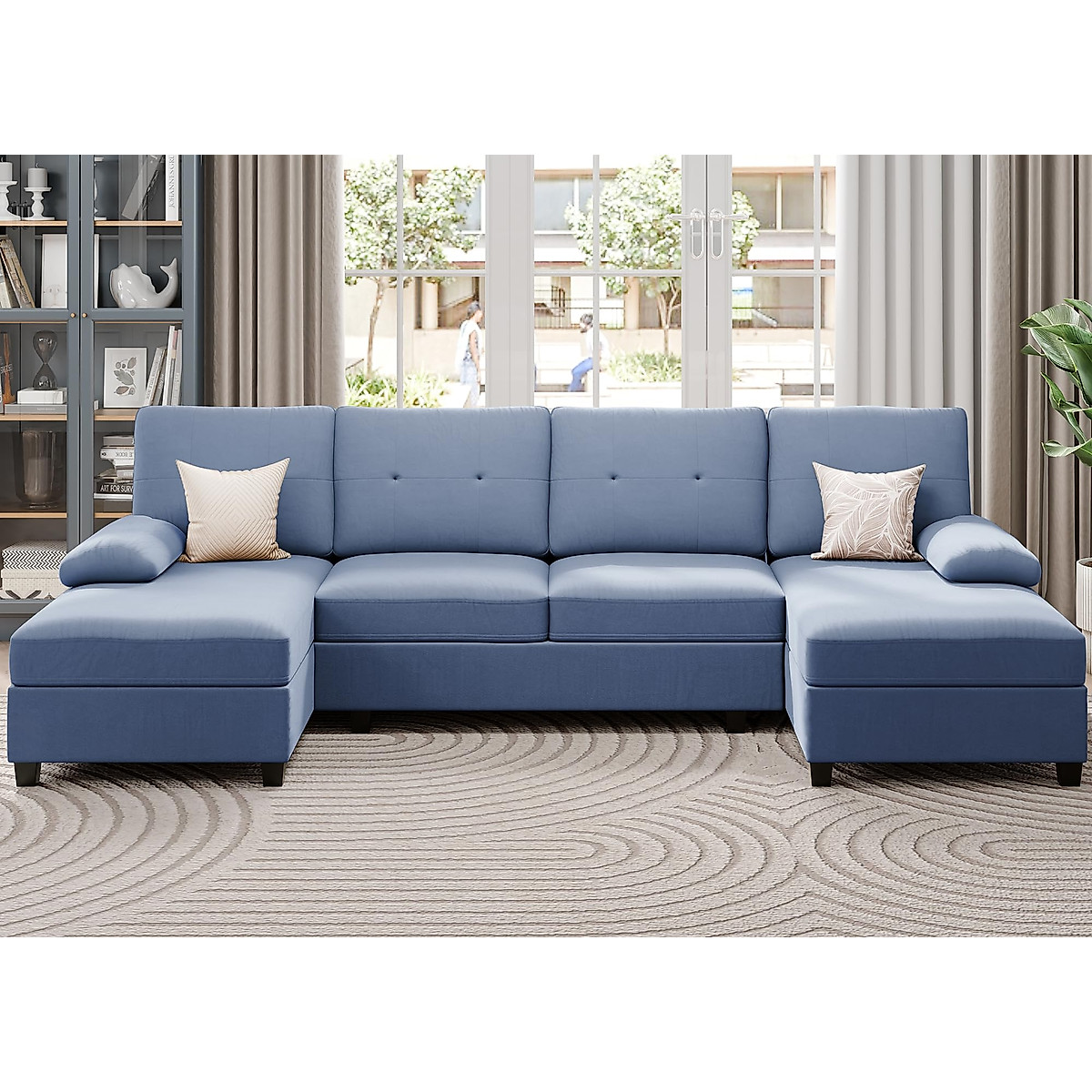 JAMFLY Sectional Sofa Couches for Living Room, Living Room Furniture Sets Clearance, 4 Seat U Shaped Sofa Sectional Couch with Chaise, Blue