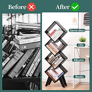 Yoobure Black Bookshelf - Small Book Shelf, 4-Tier Tall Bookcases Book Organizer, Industrial Bookshelves Floor Standing for CDs/Books in Small Spaces, Bedroom, Living Room, Home Office