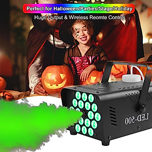 upstartech 500W Fog Machine with 13 Colorful Lights Effect and18 LED light, Portable Smoke Machine 2000CFM Fog with 2 Wireless Remote Control, Automatic Outdoor Fog Machine Parties Wedding Halloween