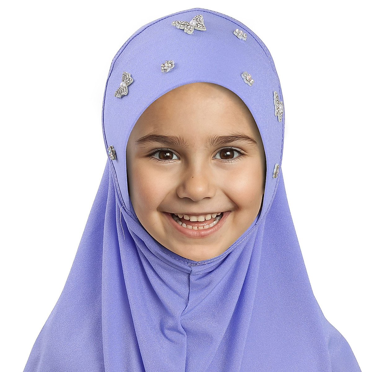 Little Girls Hijab Islamic Kids Hijab Headscarf Handmade Butterfly Rhinestone Muslim Hijab Cap for Girl (2-5year)