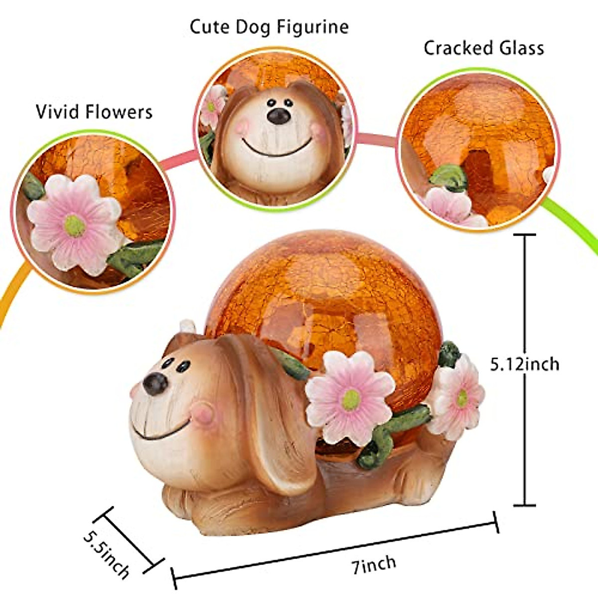Solar Garden Dog Statue Outdoor Decor Resin Statue with Solar LED Lights Garden Lawn Ornaments for Garden Patio Lawn Yard Outdoor Decorative