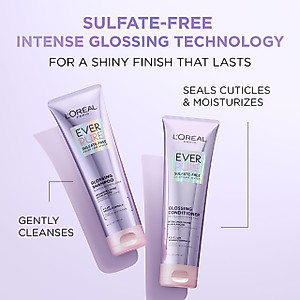 L'Oreal Paris Sulfate Free Glossing Conditioner, Intensifies Hair Shine & Smoothness, pH Balanced & Argan Oil Infused Vegan Hair Care, EverPure, 8.5 Fl Oz